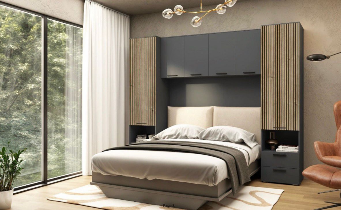 Slat Effect Oak & Grey Overbed Unit – Silver Beauty Furniture